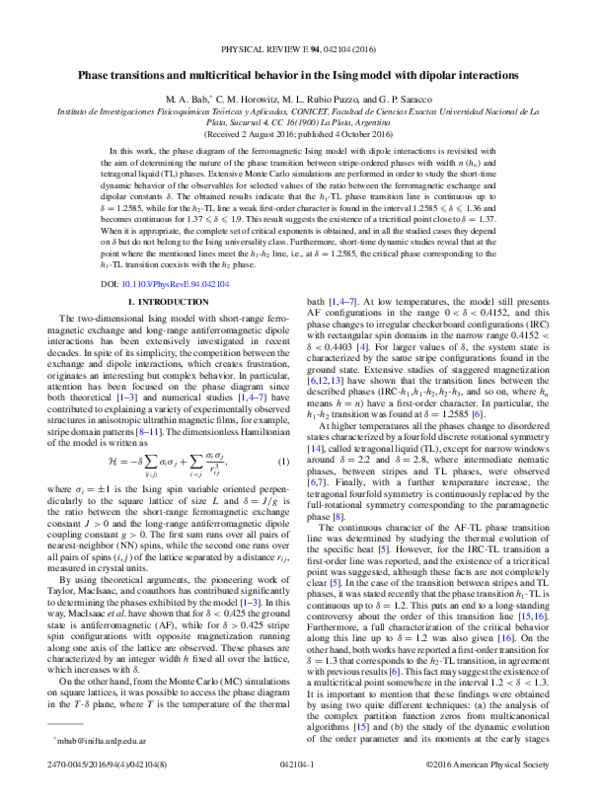 (PDF) Phase transitions and multicritical behavior in the Ising model with dipolar interactions