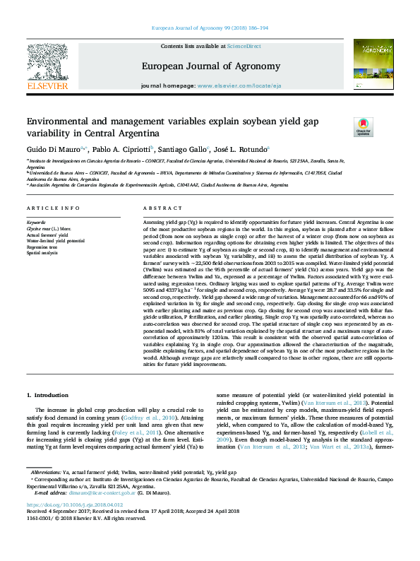 Pdf Environmental And Management Variables Explain Soybean Yield Gap