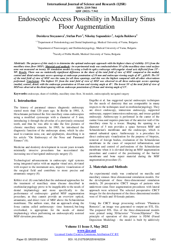 (PDF) Endoscopic Access Possibility in Maxillary Sinus Floor Augmentation