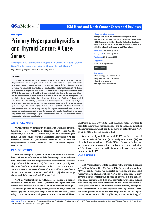 (PDF) Primary Hyperparathyroidism and Thyroid Cancer : A Case Series