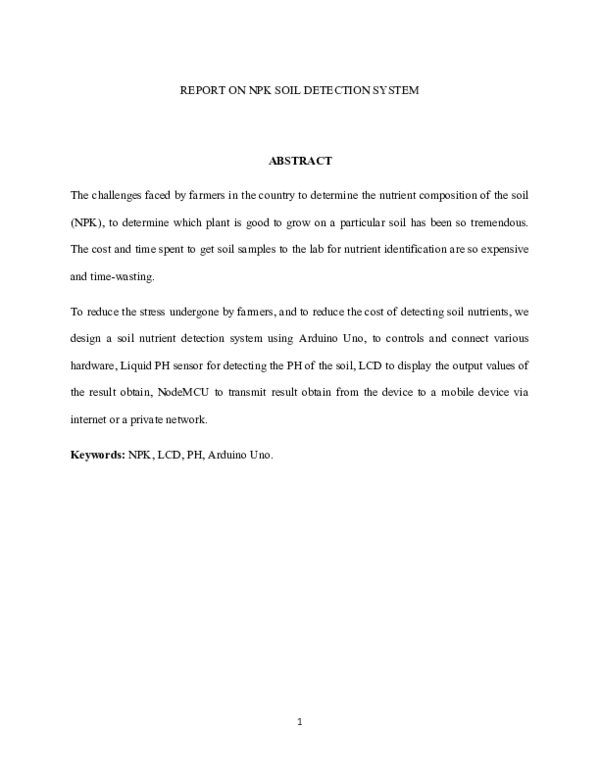 (DOC) REPORT ON NPK SOIL DETECTION SYSTEM