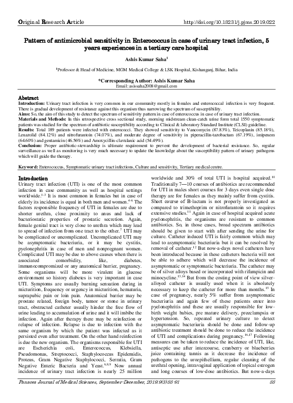 Pdf Pattern Of Antimicrobial Sensitivity In Enterococcus In Case Of Urinary Tract Infection 5