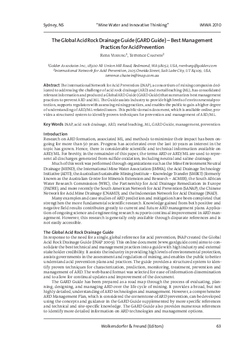 (PDF) The Global Acid Rock Drainage Guide (GARD Guide)