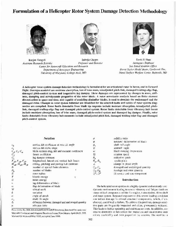 (PDF) Formulation of a Helicopter Rotor System Damage Detection Methodology
