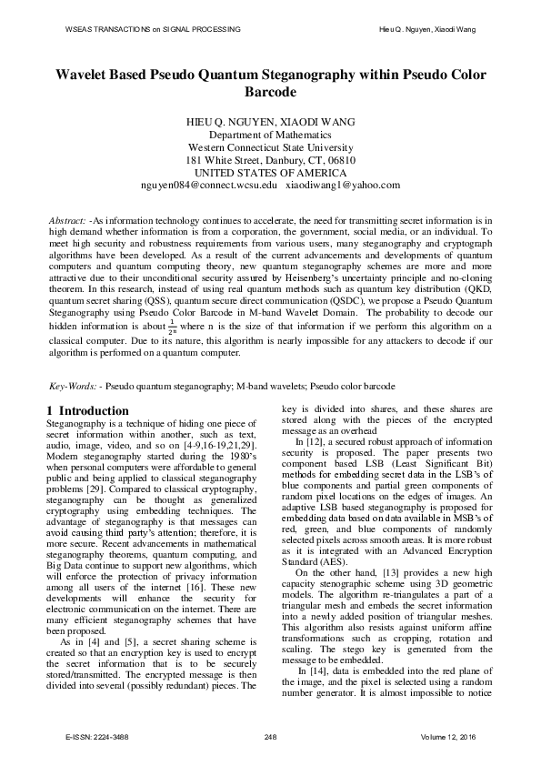 (PDF) Wavelet Based Pseudo Quantum Steganography within Pseudo Color ...