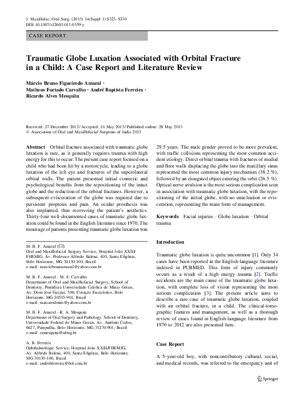 (PDF) Traumatic Globe Luxation Associated with Orbital Fracture in a ...