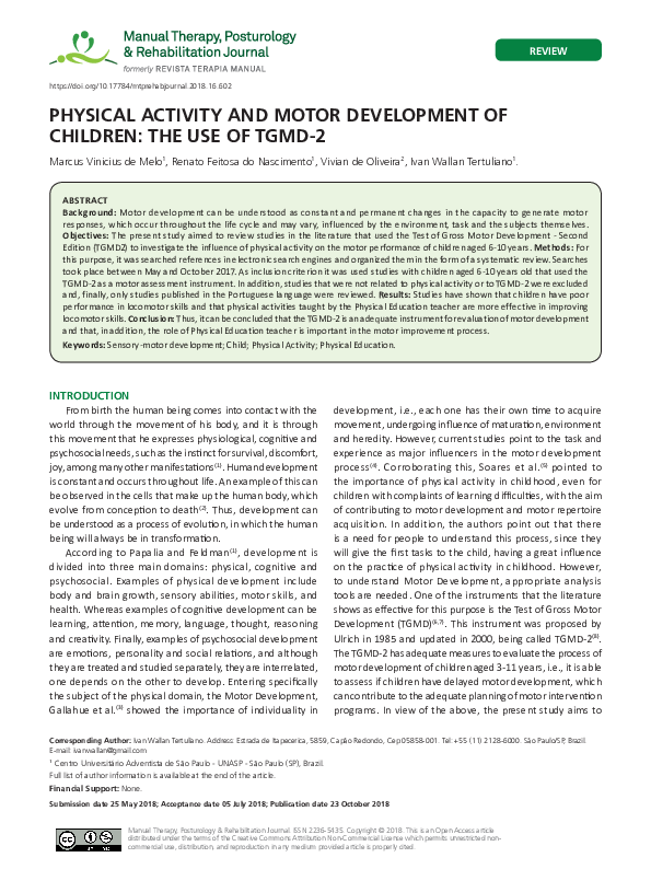 (PDF) Physical Activity and Motor Development of Children: The Use of ...