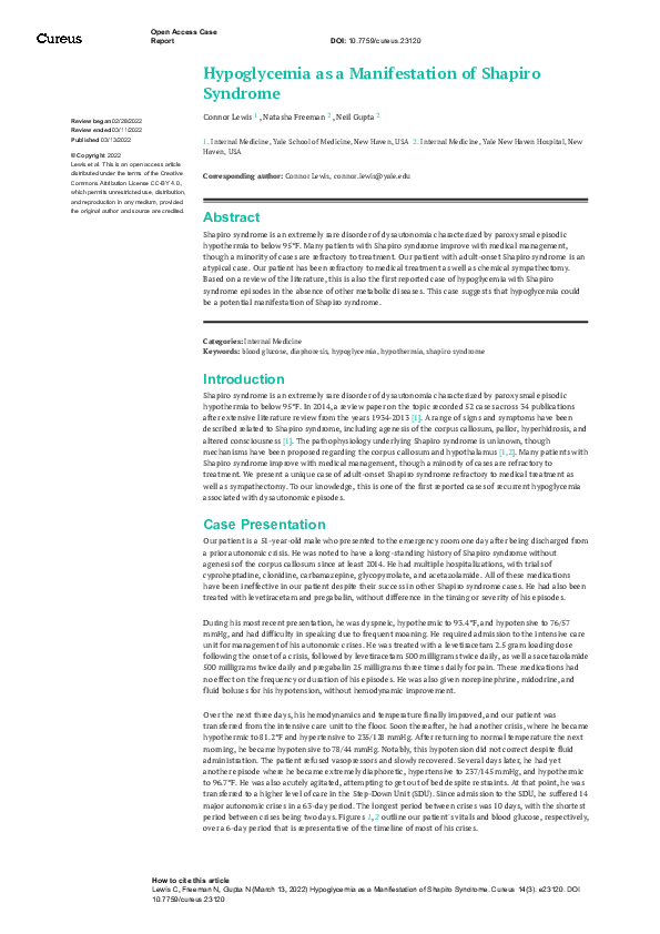 (PDF) Hypoglycemia as a Manifestation of Shapiro Syndrome