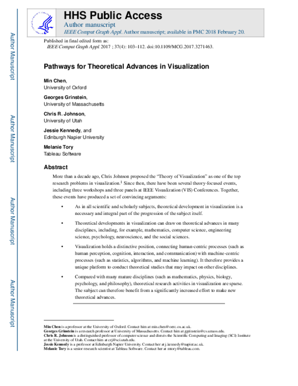 Pdf Pathways For Theoretical Advances In Visualization Melanie Tory