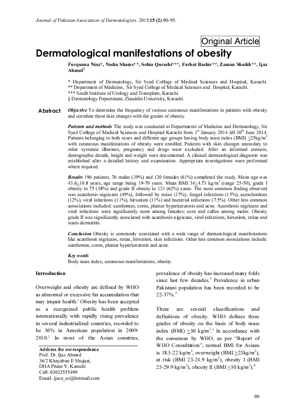 (PDF) Dermatological manifestations of obesity | Farhat Bashir ...