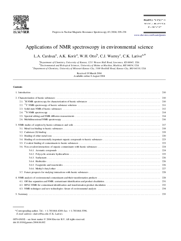 (PDF) Applications of NMR spectroscopy in environmental science | alex ...