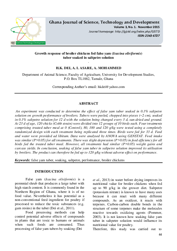(PDF) Growth Response of Broiler Chickens Fed False Yam (Icacina ...