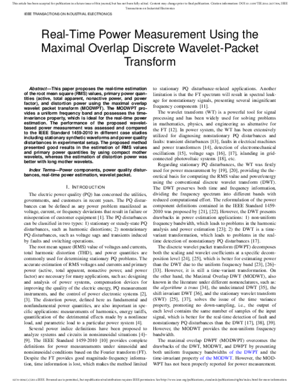 Pdf Real Time Power Measurement Using The Maximal Overlap Discrete
