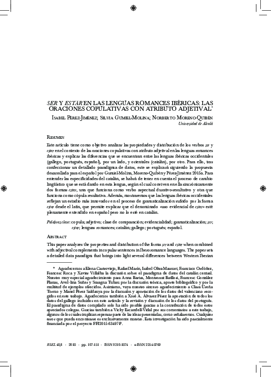 (PDF) Ser y estar en las lenguas romances ibéricas: las oraciones ...