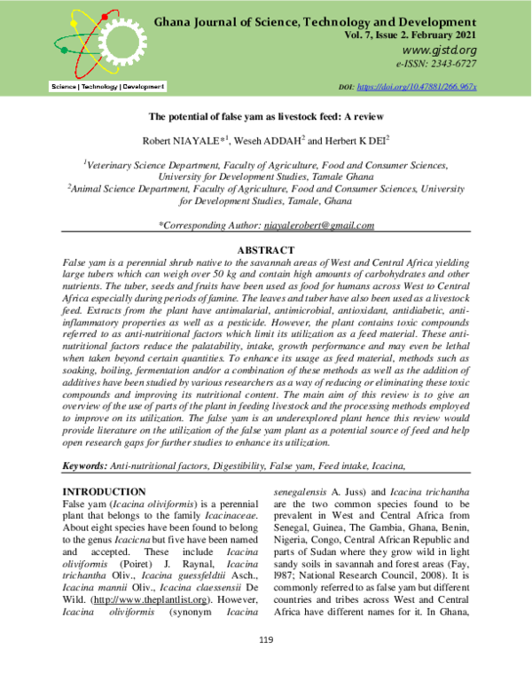 (PDF) The potential of false yam as livestock feed: A review