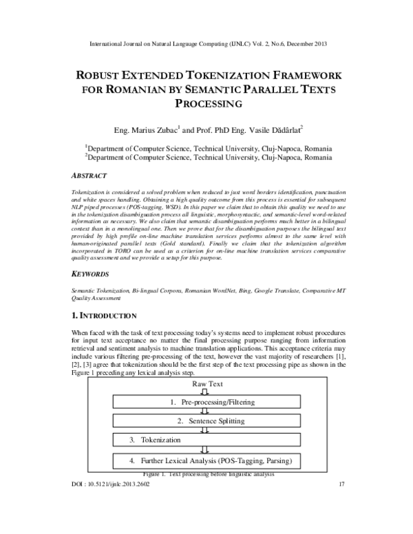 Pdf Robust Extended Tokenization Framework For Romanian By Semantic Parallel Texts Processing