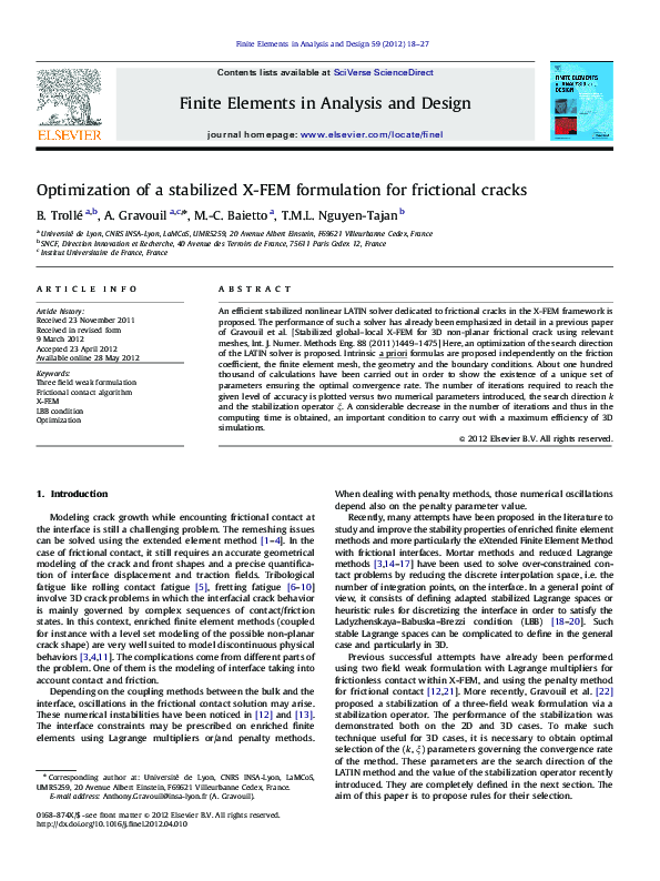 (PDF) Optimization of a stabilized X-FEM formulation for frictional cracks