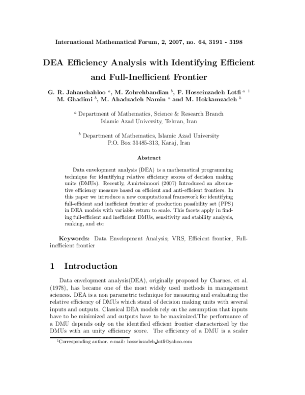 Pdf Dea Efficiency Analysis With Identifying Efficient And Full