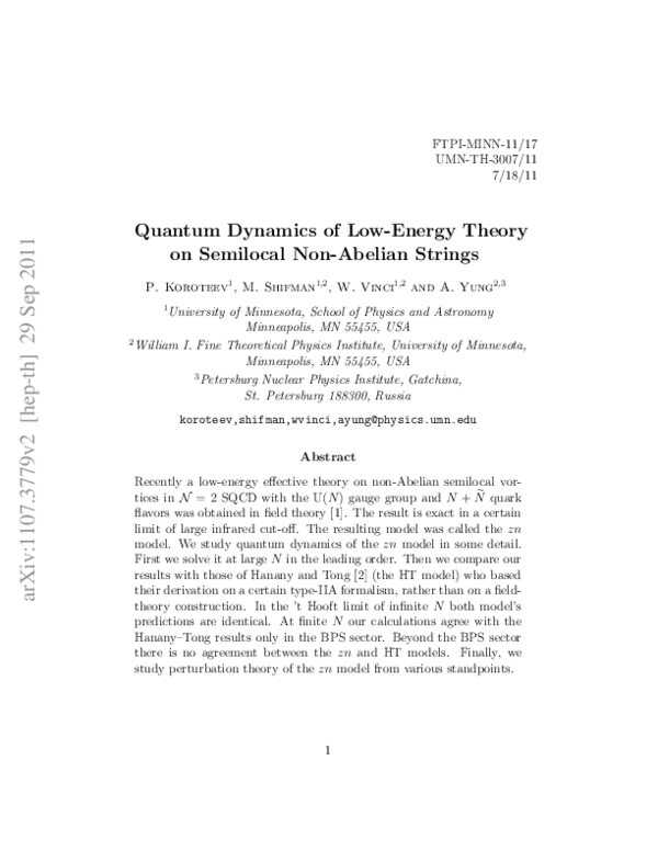 (PDF) Quantum dynamics of low-energy theory on semilocal non-Abelian strings