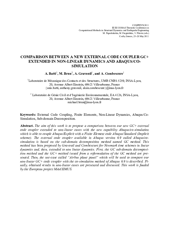Pdf Comparison Between A New External Code Coupler Gc Extended In Non Linear Dynamics And