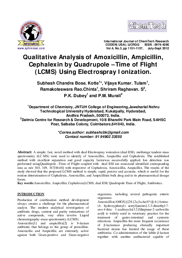 (PDF) Qualitative Analysis of Amoxicillin, Ampicillin, Cephalexin by ...