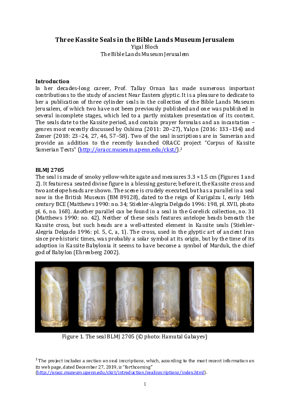 (PDF) Bloch, Three Kassite Seals in the Bible Lands Museum Jerusalem