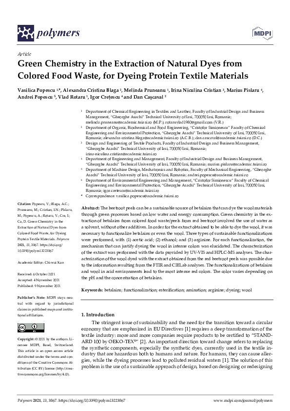 (PDF) Green Chemistry in the Extraction of Natural Dyes from Colored ...
