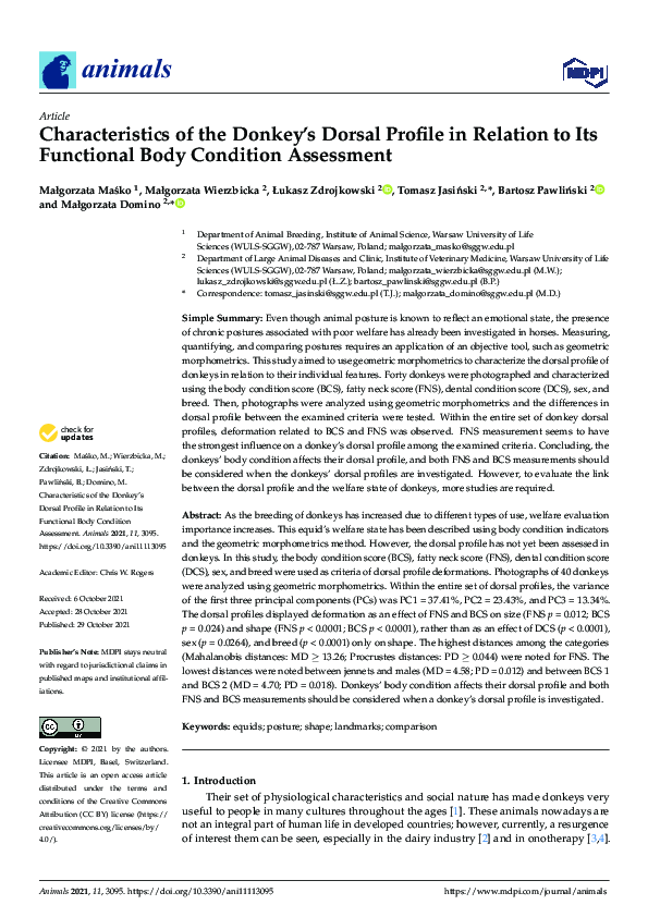 (PDF) Characteristics of the Donkey’s Dorsal Profile in Relation to Its Functional Body ...