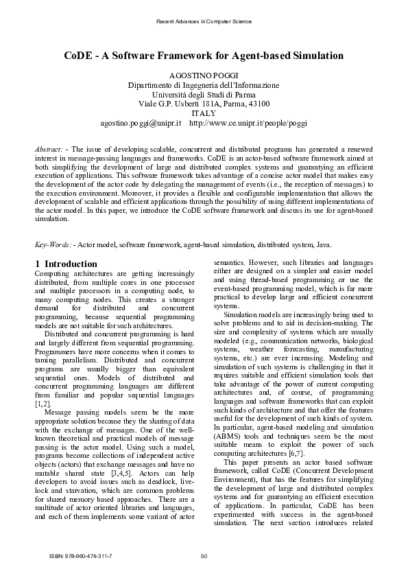 (PDF) CoDE-A Software Framework for Agent-based Simulation