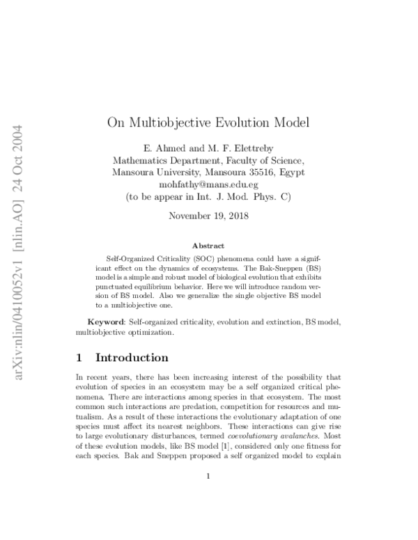 (PDF) On Multiobjective Evolution Model