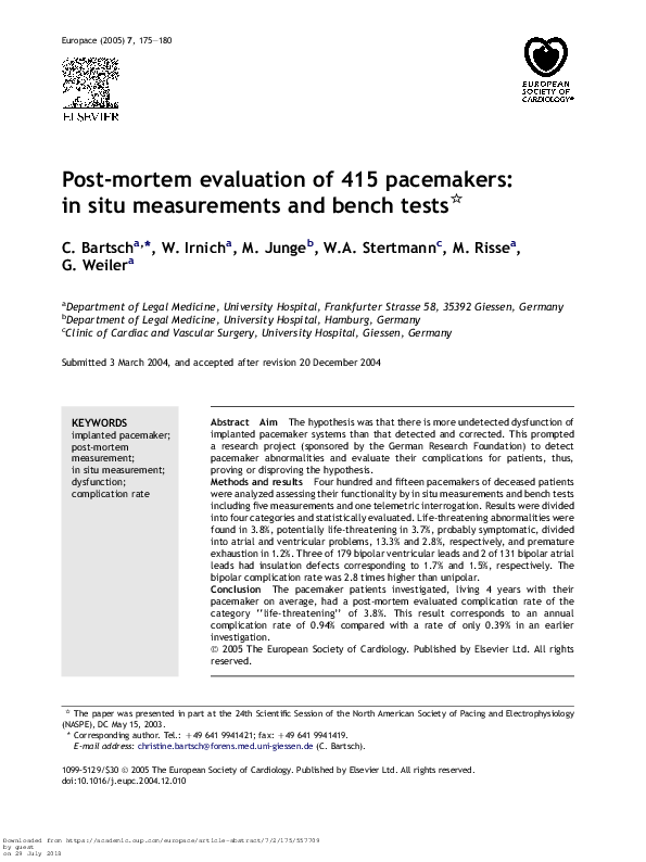 (PDF) Post-mortem evaluation of 415 pacemakers: in situ measurements ...