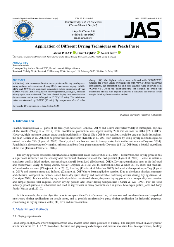 (PDF) Application of Different Drying Techniques on Peach Puree | Tarim ...