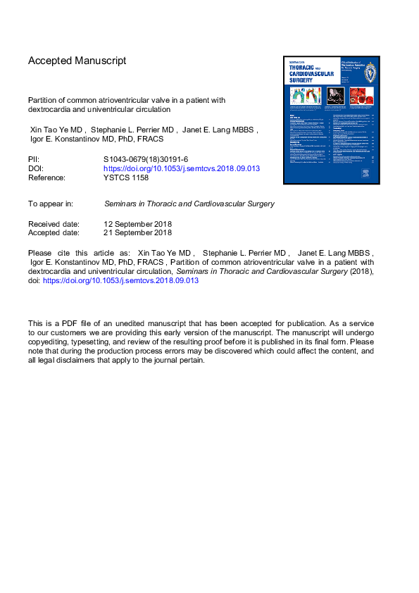 (PDF) Partition of Common Atrioventricular Valve in a Patient With ...