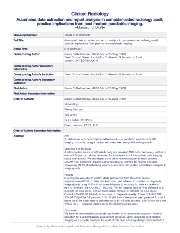 Pdf Automated Data Extraction And Report Analysis In Computer Aided Radiology Audit Practice