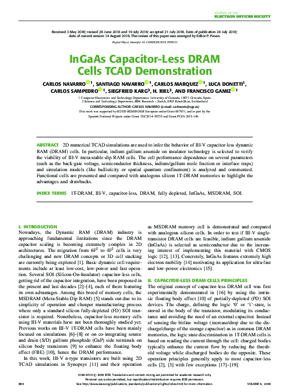 (PDF) InGaAs Capacitor-Less DRAM Cells TCAD Demonstration | Carlos ...