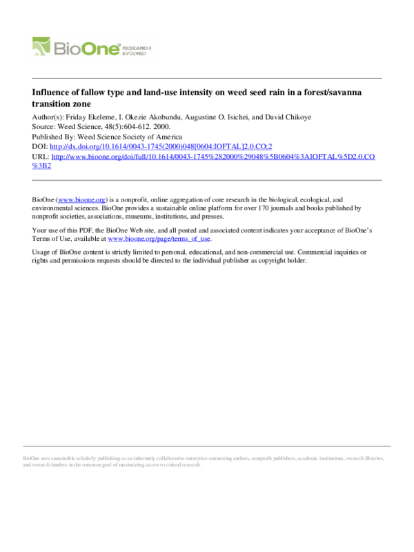 (PDF) Influence of fallow type and land-use intensity on weed seed rain ...