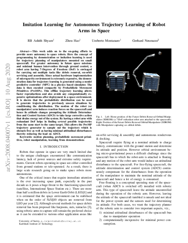 (PDF) Imitation Learning for Autonomous Trajectory Learning of Robot ...