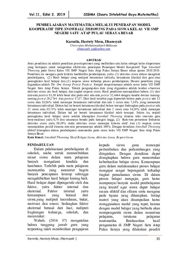(PDF) Pembelajaran Matematika Melalui Penerapan Model Kooperatif Tipe ...