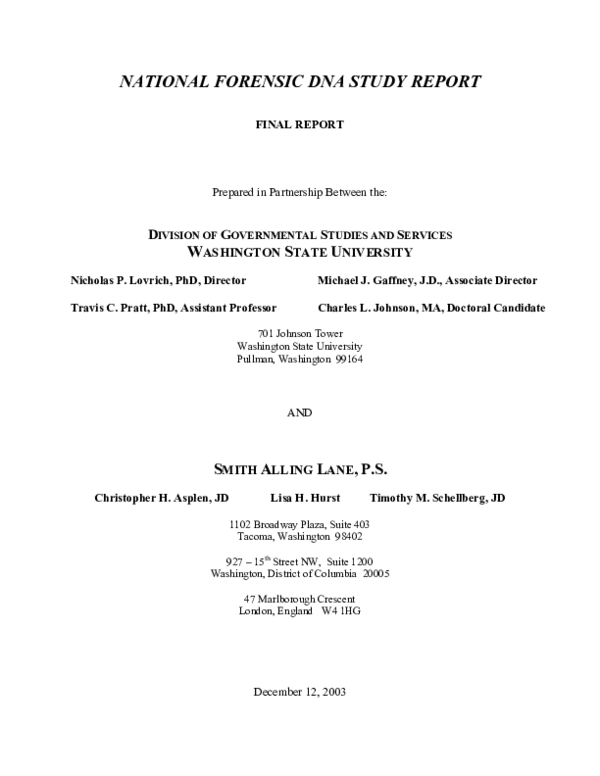 (PDF) National forensic DNA study report: Final report | Michael ...