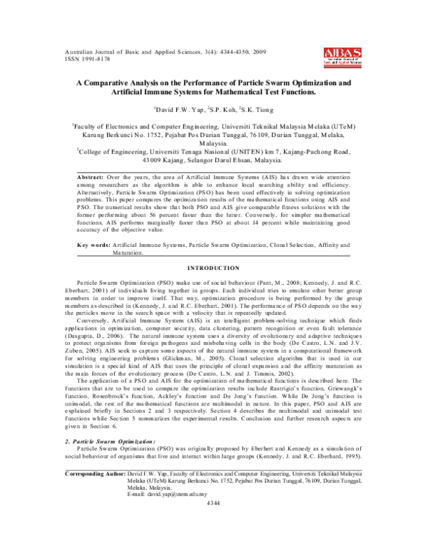Pdf A Comparative Analysis On The Performance Of Particle Swarm Optimization And Artificial