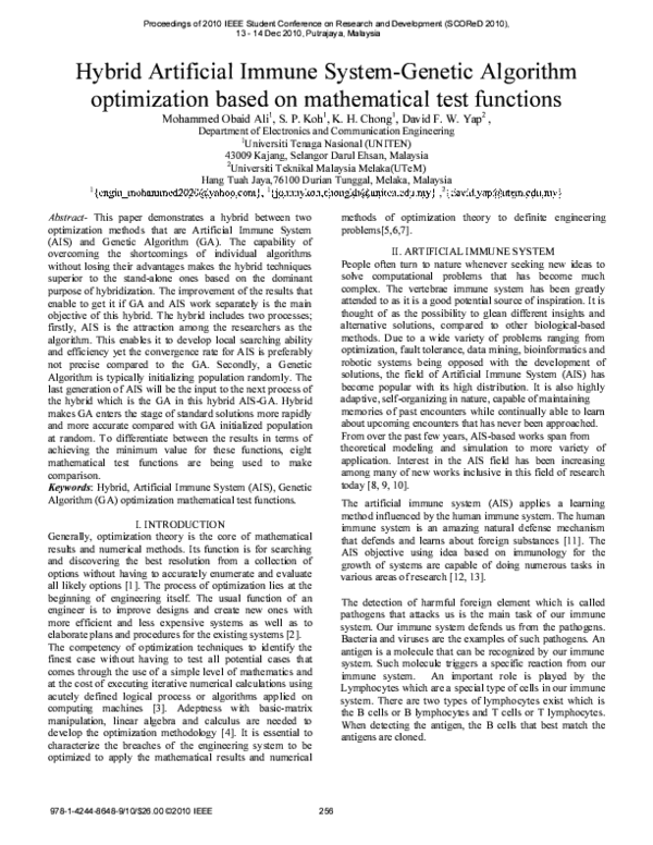 Pdf Hybrid Artificial Immune System Genetic Algorithm Optimization Based On Mathematical Test