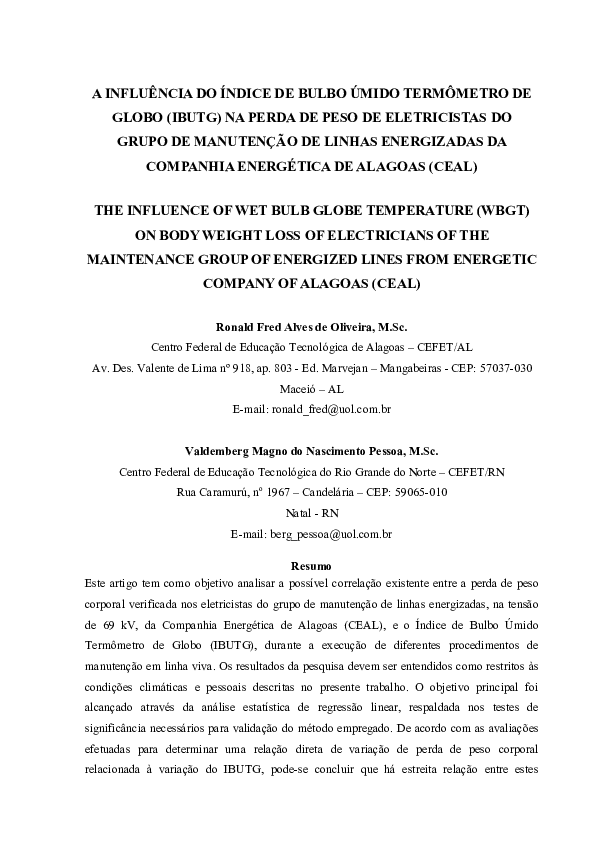 (PDF) A influência do índice de bulbo úmido termômetro de globo (ibutg ...