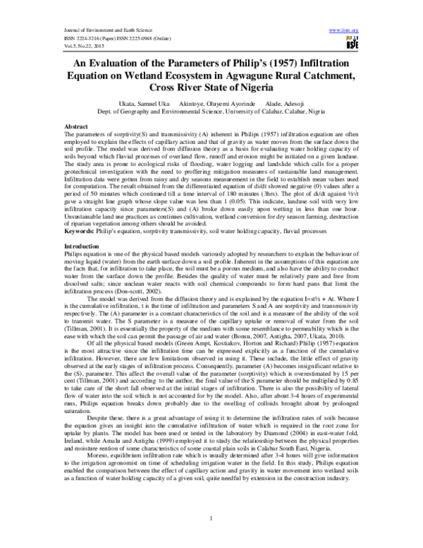 (PDF) An Evaluation of the Parameters of Philip's (1957) Infiltration ...