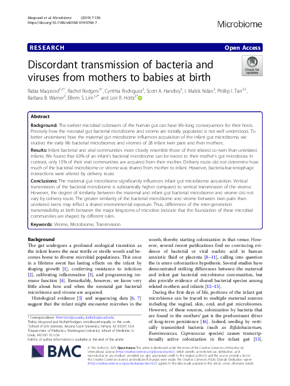 (PDF) Discordant transmission of bacteria and viruses from mothers to ...
