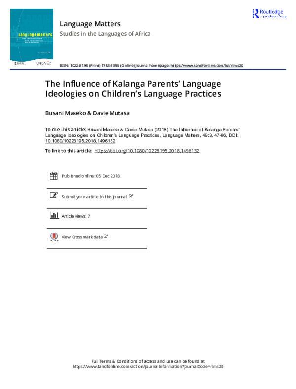 (PDF) The Influence of Kalanga Parents’ Language Ideologies on Children ...