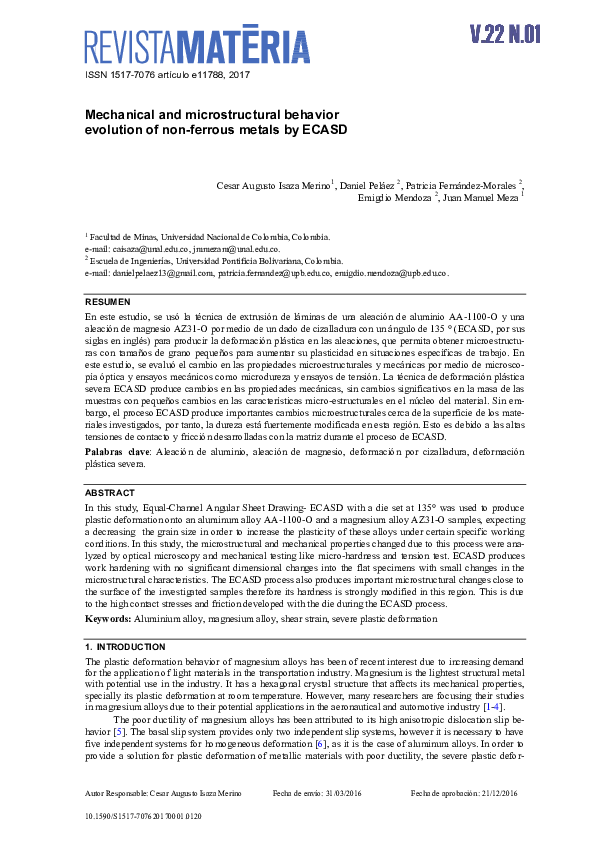 (PDF) Mechanical and microstructural behavior evolution of non-ferrous ...
