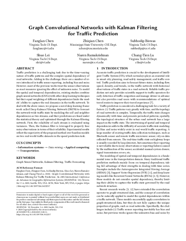 Pdf Graph Convolutional Networks With Kalman Filtering For Traffic Prediction