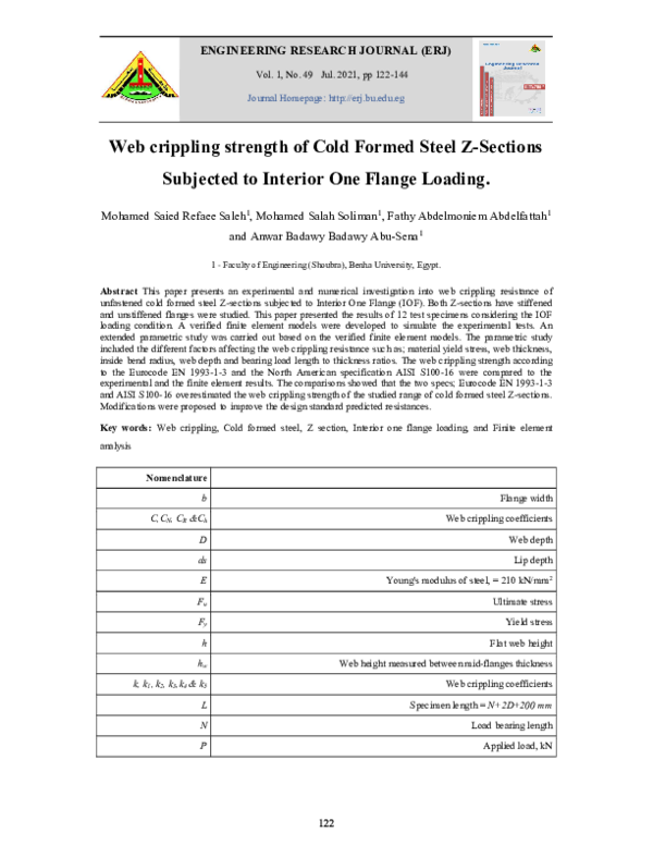Pdf Web Crippling Strength Of Cold Formed Steel Z Sections Subjected