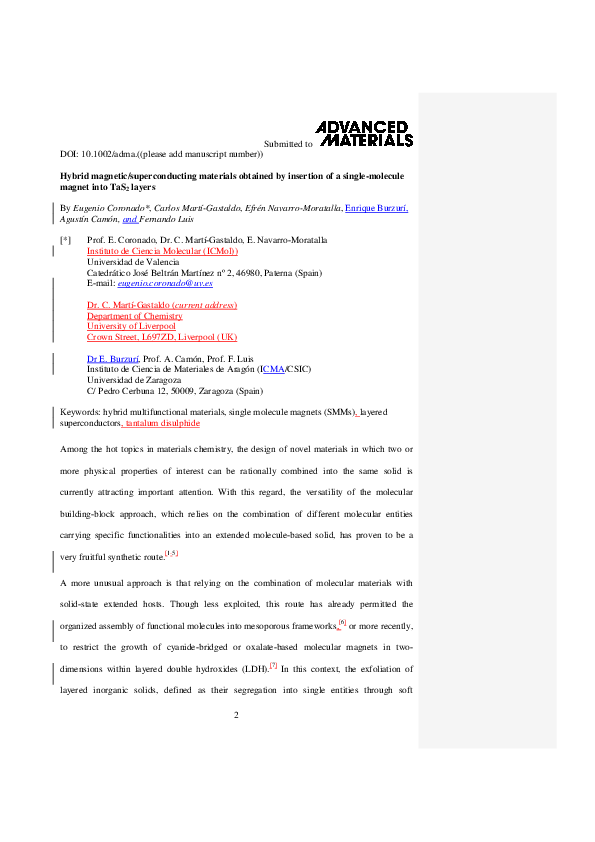 (PDF) Hybrid Magnetic/Superconducting Materials Obtained by Insertion ...