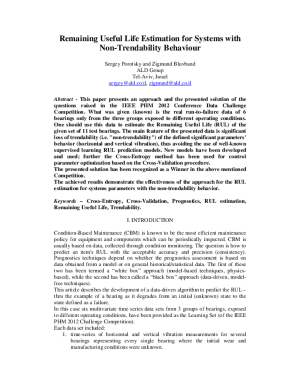 (PDF) Remaining useful life estimation for systems with non ...